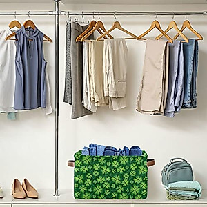 Dark Green Clover St Patrick's Day Square Storage Basket Storage Bins Canvas Storage Organizer Closet Shelf Organizer for Home Office, 1 Pc