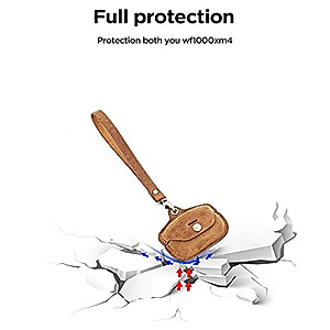 Genuine Leather Case Compatible with Sony WF-1000XM4 True Wireless Earphone Protective Case Crazy Horse Leather Cover with Leather Lanyard (Coffee)