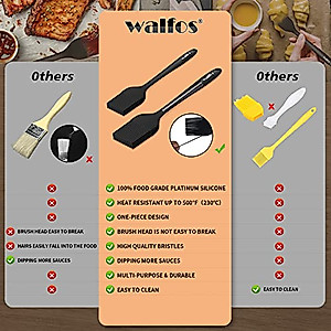 Walfos Silicone Basting Pastry Brush, Heat Resistant Pastry Brush Set, Strong Steel Core and One-Pieces Design, Perfect for BBQ Grill Baking Kitchen Cooking, BPA Free and Dishwasher Safe (2 Pcs)