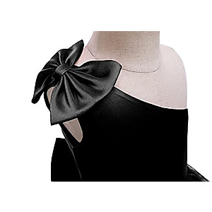 KLFFLGID Baby Girl Tulle One Shoulder Dresses Toddler Flower Girl Formal Dress for Party Wedding Bowknot Tutu Gown Size 100 (Black)