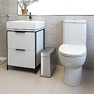 iTouchless 4 Gallon Slim Sensor Trash Can (Lid Opens Left) with AbsorbX Odor Control, 15 Liter Slim Stainless Steel Automatic Wastebasket, Space-Saving Bin for Bathroom, Kitchen, Office, Hotel