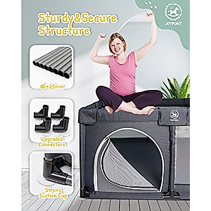 Joypony Baby Playpen, (50x50x27inch) Large Playpen for Babies and Toddlers, Sturdy Safety Play Yard for Infant, Indoor & Outdoor Play Pen with Gate, Baby Fence with Soft Breathable Mesh, Hand Rings