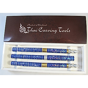 SET 3 THAI FRUIT AND SOAP CARVING KNIFE KNIVES BRASS HANDMADE BLUE COLOR