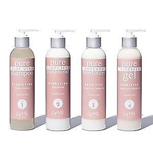 CurlMix Curly Hair Wash and Go System - Unscented - Clarifies, Moisturizes, and Strengthens Ethnic, Natural, and 4C Hair - Organic, Handmade Shampoo, Conditioner, Moisturizer, Softening Gel - Paraben Free - Sulfate Free - 8oz - (Set of 4)
