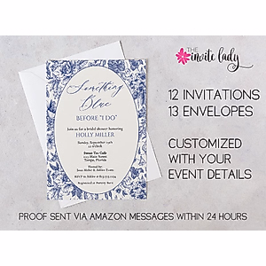 Bridal Shower Invitation Something Blue Classy Classic Vintage Floral Victorian Before I Do Wedding Shower Antique Customized Personalized Printed Cards (12 Count)