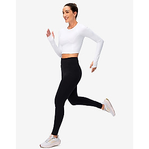SANTINY Women's Long Sleeve Crop Workout Tops Slim Fit Gym Yoga Running Shirts for Women(A White_M)