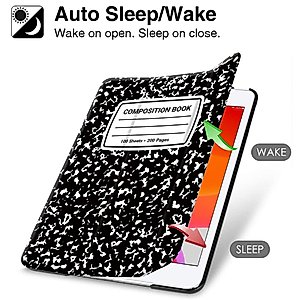Hi Space for iPad 9th 8th 7th Generation Case for iPad 10.2 Case 2021 2020 2019 Composition Notebook with Pencil Holder, Book Trifold Protective Shockproof Cover with Auto Sleep Wake for A2270 A2428