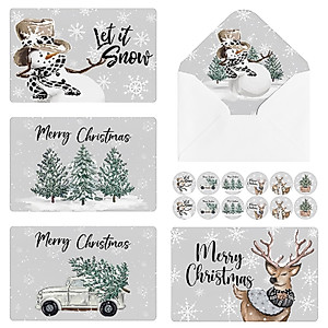 Artoid Mode 36 Pack Merry Christmas Thank You Cards Deer Snowman Truck Xmas Tree Greeting Cards Gift With Envelope Sticker Blank Note Cards for Birthday Wedding Baby Shower Bridal Shower, 4 x 6 Inch