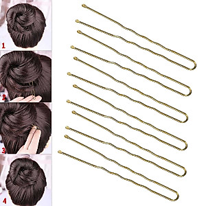 300 Bun Hair Bobby Pins U Shaped Pin with Box Hair Grips to Clip Ballet Hair Net for Women 6 CM/2.3 inch Golden