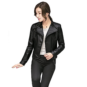 LY VAREY LIN Women's Faux Leather Biker Jacket Slim Short Coat Zipper Moto Jackets (S, Black)