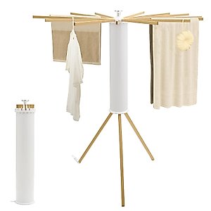 Kroias Tripod Clothes Drying Rack Wooden Drying Rack, Laundry Drying Rack Space Saving Foldable Drying Rack Clothing, Stand Outdoor Folding Portable Drying Rack with 16 Expandable Drying Rods