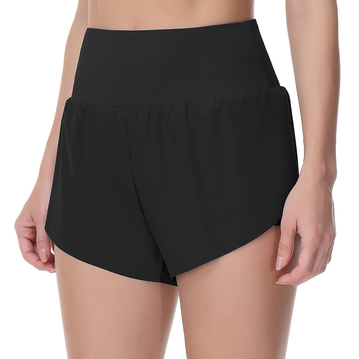 THE GYM PEOPLE Women’s Quick Dry Running Shorts Mesh Liner High Waisted Tennis Workout Shorts Zipper Pockets (Medium, Black)