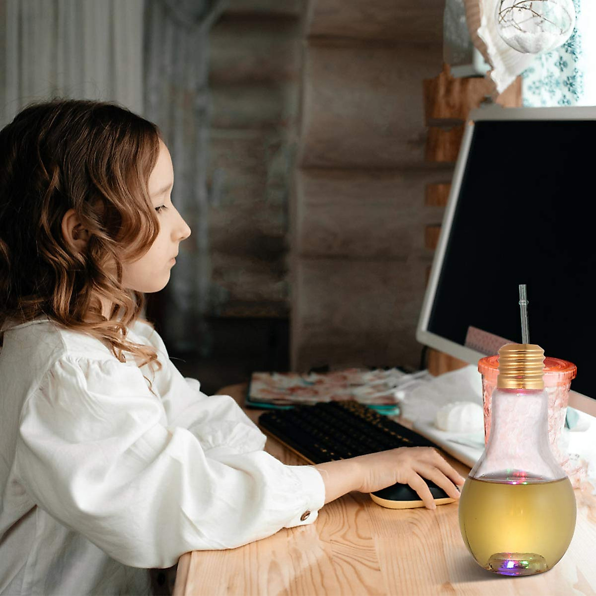 BESTOYARD 500ML Light Bulb Shaped Bottle Glowing Glass Cup Novelty Drinking Bottle for Party Home Bar Drinks Beers Cocktails