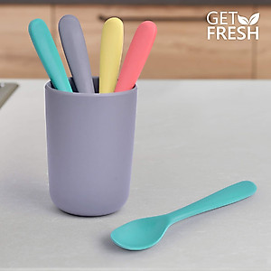 GET FRESH Bamboo Kids Spoons Set – 4-pack Colorful Bamboo Kids Cutlery for Everyday Use – Reusable Bamboo Fiber Kids Spoons for Baby Feeding – Large Bamboo Utensils for Toddlers and School Children