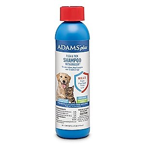 Adams Plus Flea & Tick Shampoo with Precor for Cats, Kittens, Dogs & Puppies Over 12 Weeks Of Age | Sensitive Skin Flea Treatment for Dogs & Cats | Kills Adult Fleas, Flea Eggs, Ticks, and Lice | 6 Oz