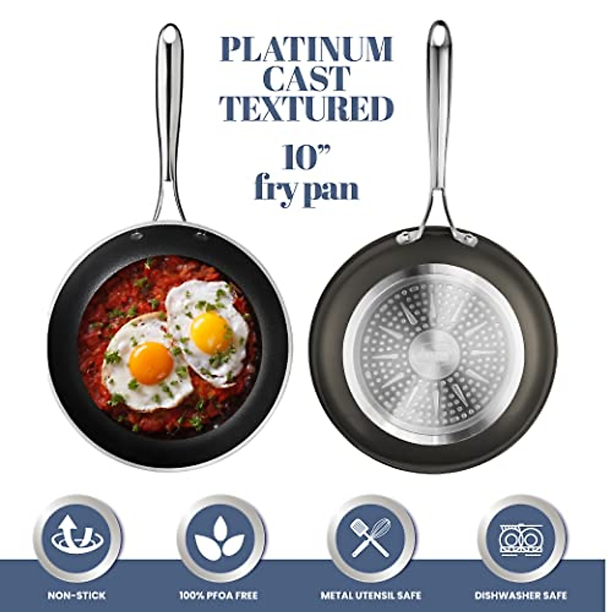 GOTHAM STEEL Platinum Cast Nonstick 12” Fry Pan Skillet with Ultra Durable Mineral and Diamond Triple Coated, Oven & Dishwasher Safe, 100% PFOA Free