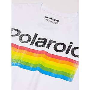 Polaroid Men's Logo Vintage Style Rainbow T-Shirt, White, S