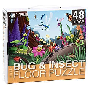 BLUE PANDA 48 Piece Giant Bugs and Insects Jigsaw Puzzle for Kids Ages 3-5 and 4-8, Jumbo Floor Puzzle for Toddler Preschool Learning (2 x 3 Feet)