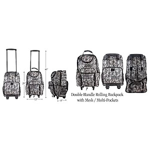 Double Handle Rolling Backpack with Mesh / Multi-Pockets (Black)