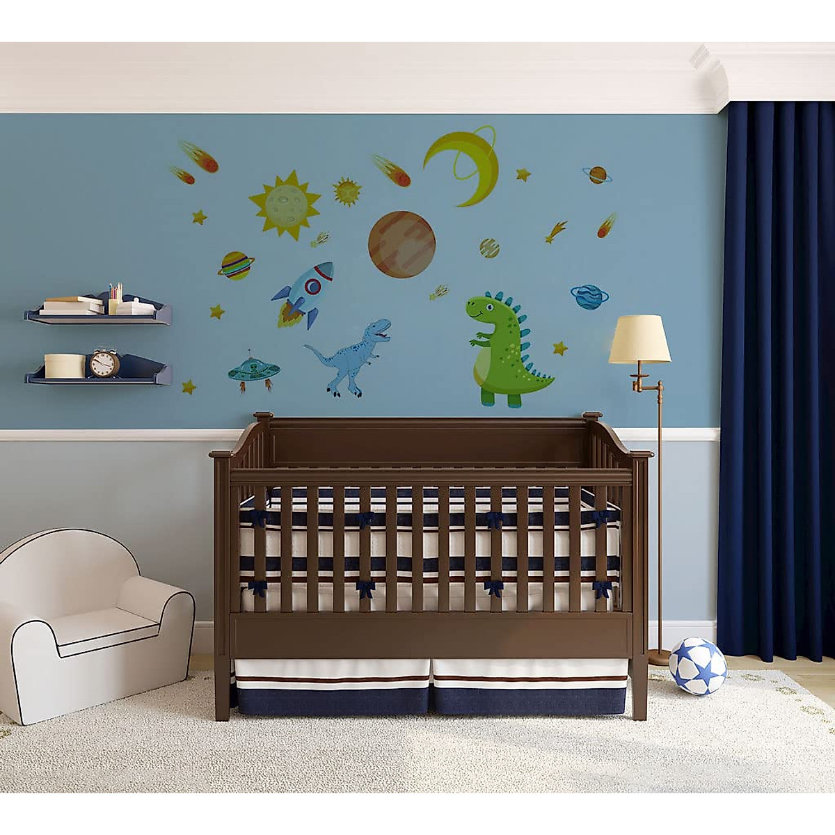 Dinosaur Outer Space Wall Decals, Dino Rocket Spaceship Decor Animal Planet Solar System Wall Sticker for Kid’s Bedroom Nursery Playroom Classroom Wall Decor