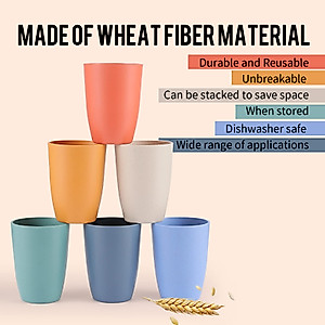 WUXURUN 6 Pack Wheat Straw Cup, Unbreakable Reusable Drinking Cups Water Cup, Stackable Coffee Cup Juice Tumblers, Mug for Coffee, Tea, Water, Milk, Juice