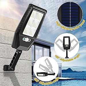 Solar Lights Outdoor Waterproof: 2 Pack LED Solar Street Light for Outside 5000 Lumen Solar Security Lights Dusk to Dawn IP66 Motion Sensor Solar Powered Light Remote Control Wall Flood Light for Yard