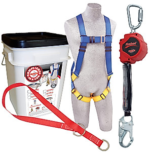 3M Protecta Compliance In A Can, 2199819, Roofers Kit, Full Body Harness, 6' Web Tie Off Adaptor, 8' Web Rebel Self Retracting Line, White Bucket