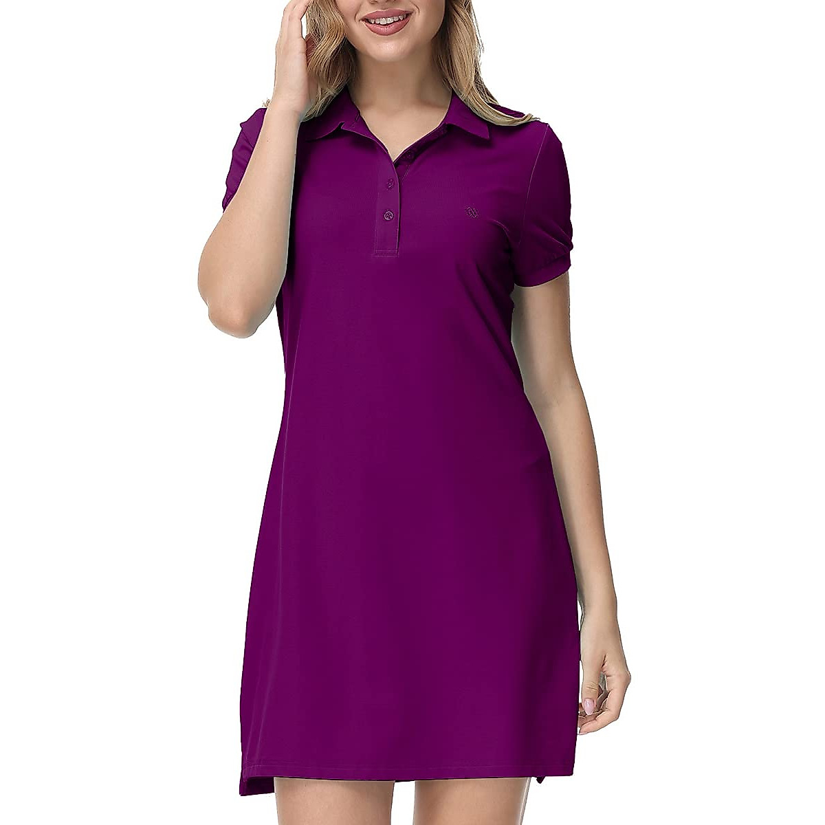JINSHI Women's Short Sleeve Dress Golf Running Workout Athletic Dresses Comfortable & Soft Purple Small
