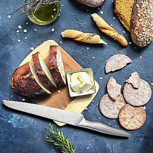 hecef Vintage Style Kitchen Knife Sets,Scratch Resistant Camping Matte Knives with 5 Slots Recycled Oxford Cloth Knife Roll Bag & Covers,Stonewashed High Carbon Stainless Steel Blades & Hollow Handle