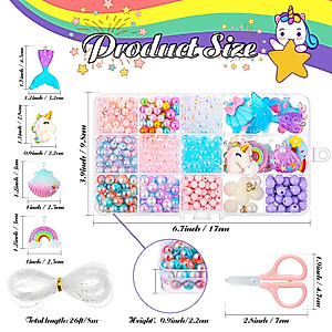 Juexica 540 Pieces Unicorn Mermaid DIY Bead Jewelry Making Kit for Rainbow Shell Necklace Bracelet Craft Art for Unicorn Mermaid Charms for Jewelry Making