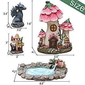 Aivanart Fairy Garden Decor Gnome House Kit, Sculptures Statues Dragon Elf Figurines Fountain Yard Decor Lawn Ornaments Outdoor Miniature Garden Accessories