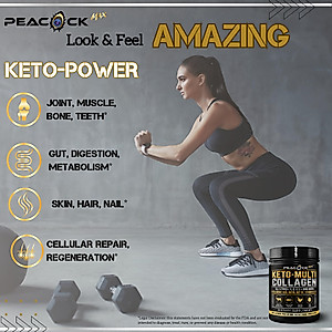Peacock Max Keto Multi Collagen 5 Types with Bone Broth, Unflavored 16.2 oz Nutrition Protein Powder with Hydrolyzed Peptides, MCT Oil, Biotin, Supports Joints, Bones, Skin, Gut Health