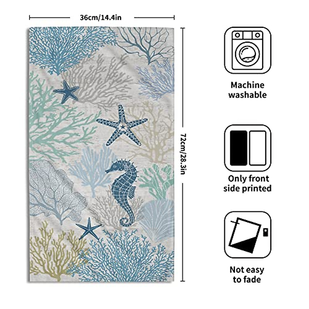 Blue Coral Hand Towels Set of 2 Sea Horse Decorative Bathroom Towels Super Soft Absorbent Towels for Yoga Gym Spa Kitchen 28x14 Inch