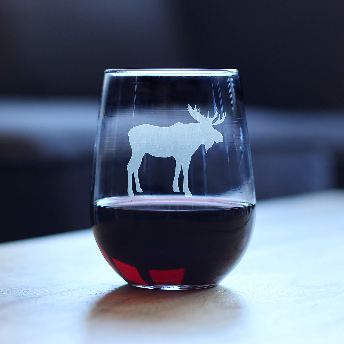 Moose Silhouette - Stemless Wine Glass - Cabin Themed Gifts or Rustic Decor - Large 17 Ounce