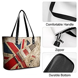 Womens Handbag British Flag Guitar Leather Tote Bag Top Handle Satchel Bags For Lady