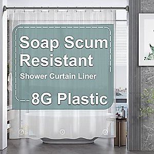 AmazerBath Clear Shower Curtain Liner, 70 x 72 Inches EVA 8G Heavy Duty Plastic Shower Curtain Liner, Waterproof Weighted Thick Bathroom Curtain with 3 Clear Weights and 12 Rustproof Grommet Holes