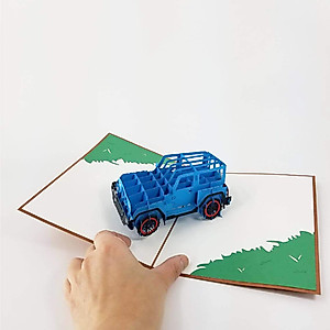 POP CARD EXPRESS Blue Jeep Pop up Birthday Card, Thank You Card, Love Card, Graduation Card, Anniversary Card, Just Because, Romantic Cards for Man, Woman, Lady, Girl, Boy Jeep Pop Up Card (Blue)
