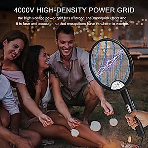 lanju Electric Fly Swatter Racket & Bug Zapper 4000V Mosquito Zapper Racket Indoor with Light Trap Fly Killer Foldable USB Rechargeable for Outdoor Home Office Backyard (1 Pack)
