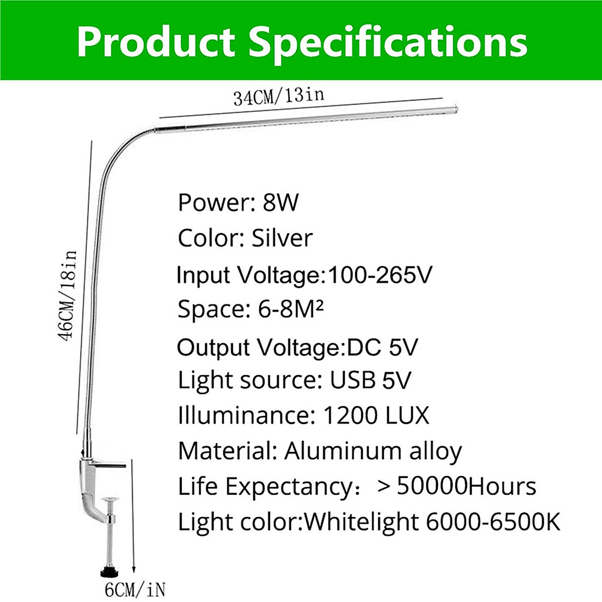 lishumei USB LED Desk Lamp, Adjustable Clip On LED Nail Lamp Light Eye Care Gooseneck 360° Swivel with Switch LED Clamp Light for Manicure Reading Tattoo