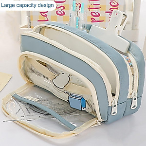 YESBAY Clear Window Pen Bag Pencil Case Pouch Pen Case Organizer Large Capacity Multi-Pocket Portable Zipper Unisex Pencil Stationery Pouch Case for Pen, Pencil, Cosmetic, Gadget, Stationary Beige