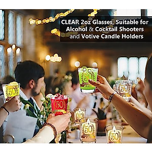 BISYATA 50th Birthday Gift or Birthday Decoration for Women Men - 50 Celebrate - 50th Shot Glass Set of 2-50th Gold Anniversary Decoration or Gift - 2oz - With Gift Box