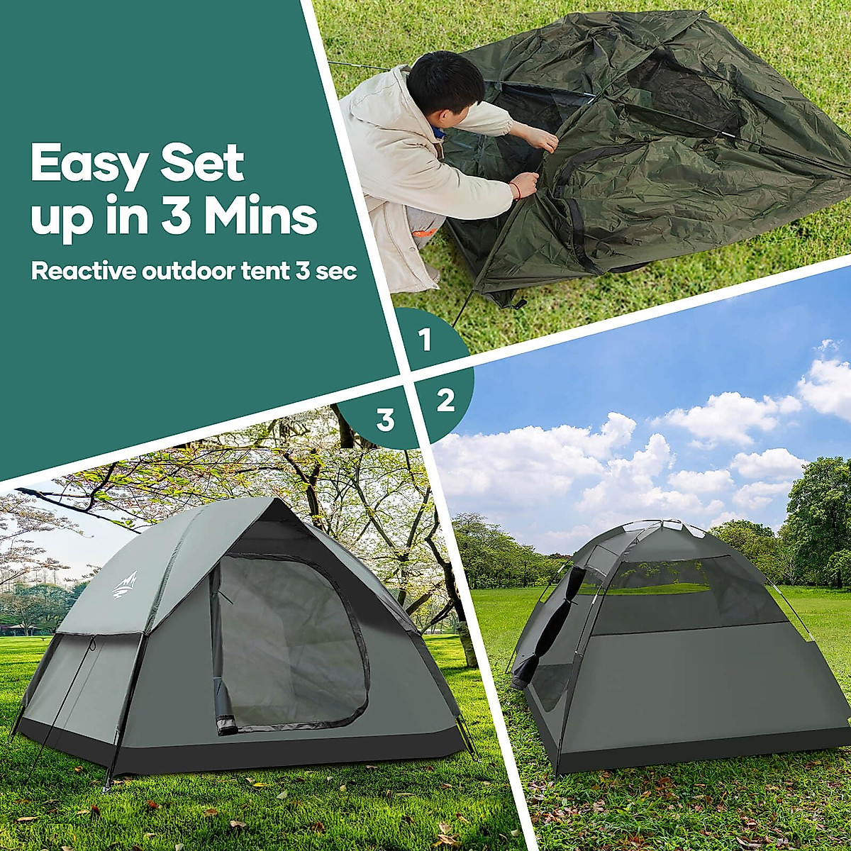 2-3 Person Camping Tent, Tents for Camping with Removable Rainfly, Family Dome Easy Set Up Tent, Lightweight Tent for Camping, Traveling, Hiking, Outdoor