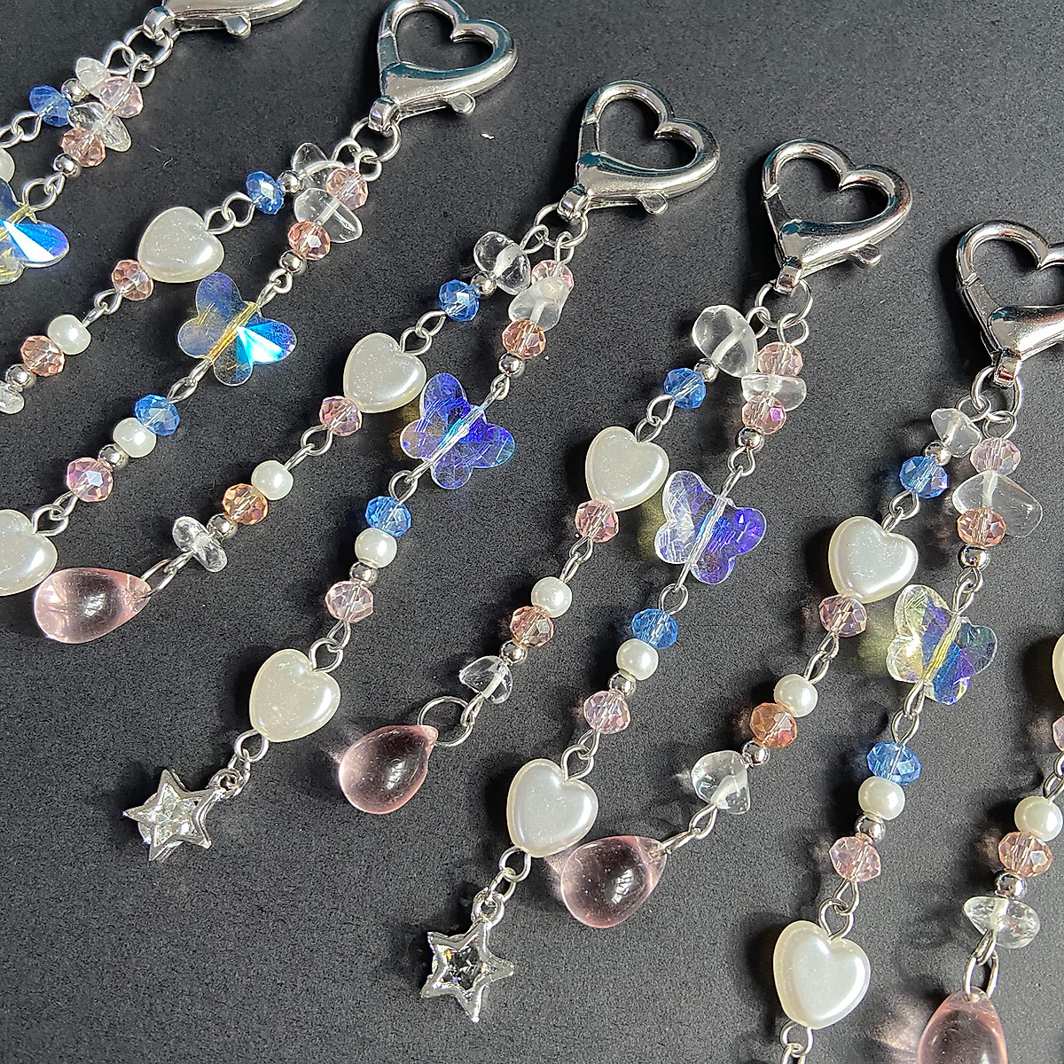 QqzsJewls Cute Kawaii Preppy Pink Keychain Accessories for Women Aesthetic Backpack Saddle Bag Charm Graduation Keychain Butterfly Star Heart Keychain Accessories Back to School