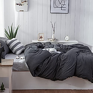 LIFETOWN 100% Jersey Knit Cotton Duvet Cover Set T-Shirt Feel Bedding Set Ultra Soft Wrinkle-Free (Dark Grey, Queen)