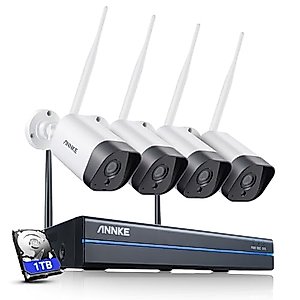 ANNKE WS300 3MP Wireless Camera System, 8 Channel 5MP Wireless NVR with 4Pcs 3MP Weatherproof IP Cameras, Compatible with Alexa, 100ft Night Vision, Smart Motion Alerts, 1TB HDD Included