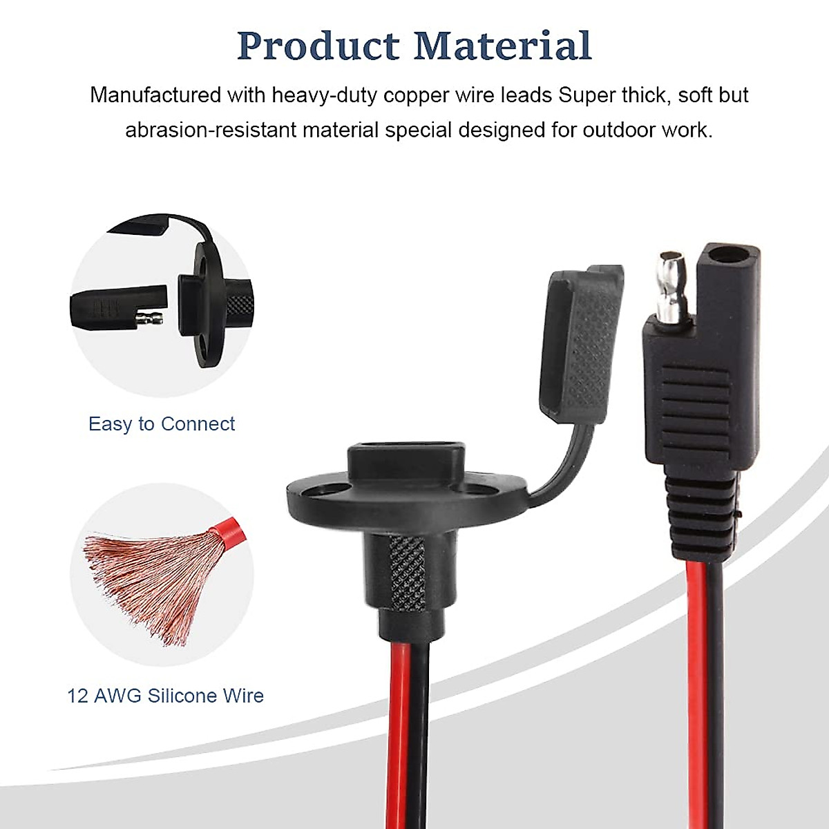 2 Pack SAE Power Socket Sidewall Port, Weatherproof SAE Quick Connector Harness, SAE Adapter Male Plug to Female Socket Cable 12AWG SAE Cable with 8 Screws for Solar Generator Battery Charger