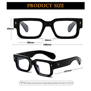 EYLRIM Square Thick Frame Glasses for Women Men Chunky Rectangle Blue Light Glasses Non Prescription Eyeglasses(Black)