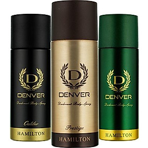 DENVER Denver Hamilton, Prestige and Caliber Deo Combo (Pack of 3) Deodorant Spray - For Men(165 ml)
