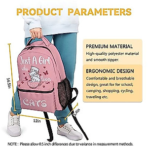 KNOWPHST Cat Girls Backpack for School, 16 Inch Pink Backpacks for Kids, Cute Lightweight Bookbag for Travel
