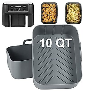 BYKITCHEN Air Fryer Silicone Liners for Ninja Dual Air Fryer 10 QT, Set of 2, Rectangular Silicone Air Fryer Liners Compatible with Ninja DZ401/DZ550, Double Air Fryer Accessories